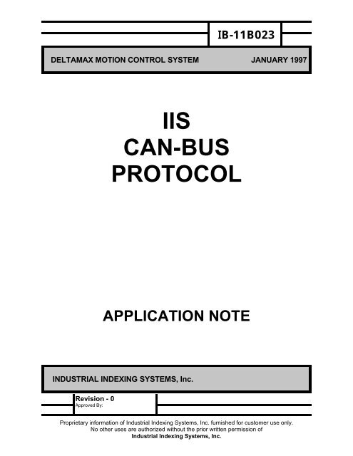 IIS CAN-BUS PROTOCOL - Industrial Indexing Systems