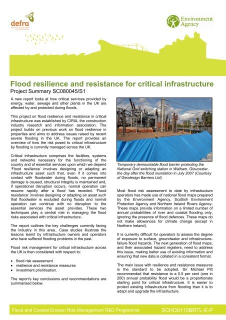 Flood resilience and resistance for critical infrastructure