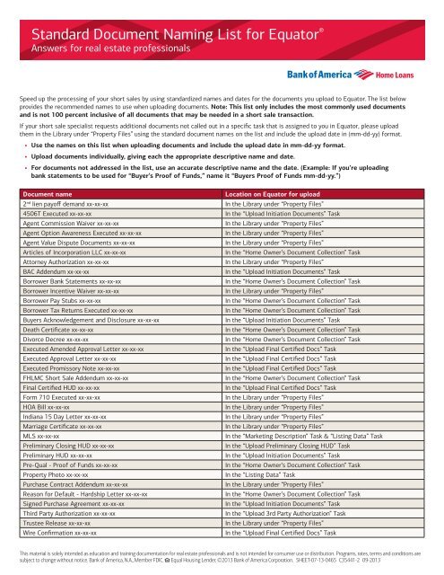 Standard Document Naming List - Agent Resource Center - Bank of ...