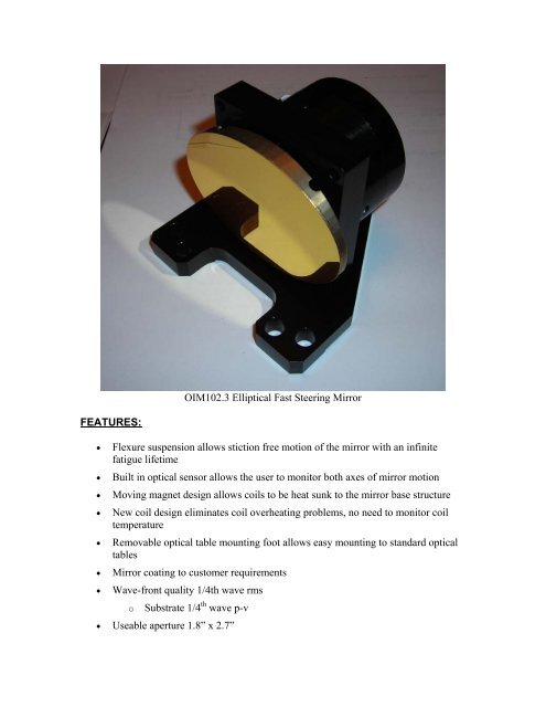 OIM102.3 Elliptical Fast Steering Mirror FEATURES: â ¢ Flexure ...