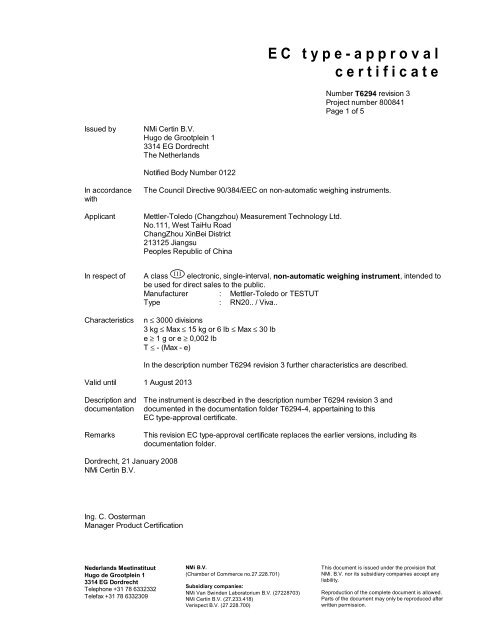 EC type-approval certificate - Mettler Toledo