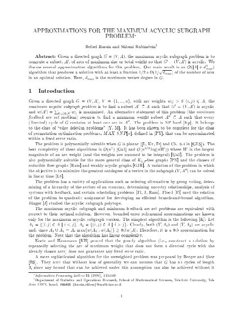 Approximations For The Maximum Acyclic Subgraph Problem
