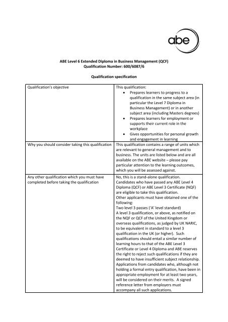 ABE Level 6 Extended Diploma in Business Management (QCF ... ABE Level 6 Extended Diploma in Business Management (QCF ...