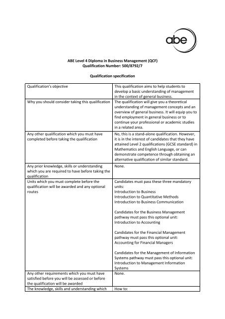 ABE Level 4 Diploma in Business Management - Association of ...