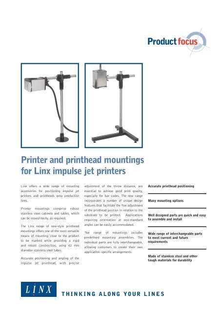 Printer and Printhead Mountings for Linx Impulse ... - Coding Canada