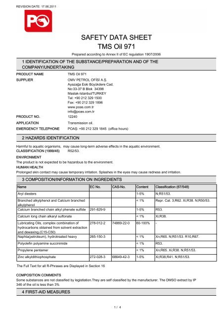 SAFETY DATA SHEET TMS Oil 971 - Petrol Ofisi