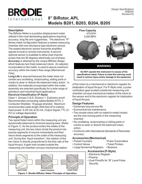 8â BiRotor, APL Models B201, B203, B204, B205 - Brodie International