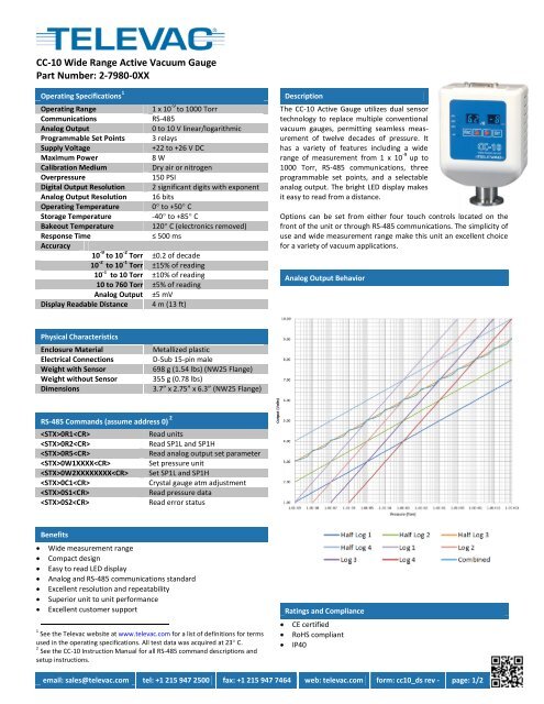 Wide Range Vacuum Gauge Measurement Range: 760 ... - Televac