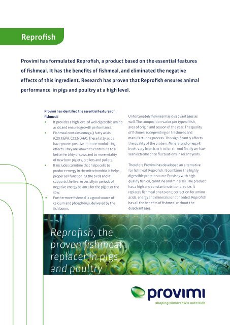 Reprofish, the proven fishmeal replacer in pigs and poultry - Provimi
