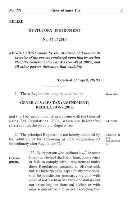 STATUTORY INSTRUMENT No. 37 of 2010 - The Belize ...