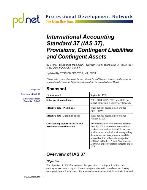 IAS 37, Provisions, Contingent Liabilities and Contingent ... - PD Net
