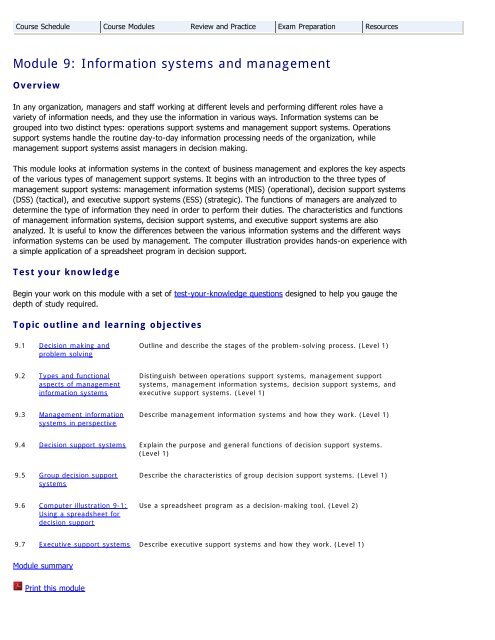 Module 9: Information systems and management - PD Net