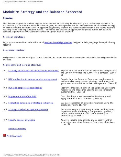 Module 9: Strategy and the Balanced Scorecard - PD Net