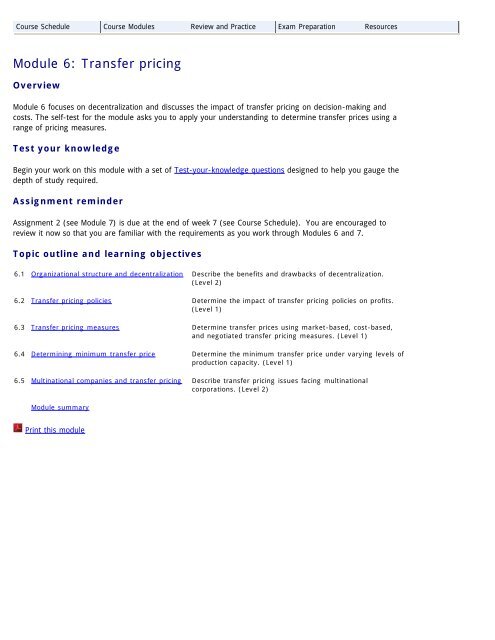 Module 6: Transfer pricing - PD Net