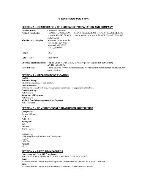 MSD009 - Advanced Instruments, Inc.