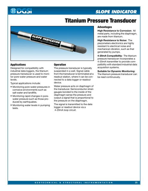 Titanium Pressure Transducer - Slope Indicator