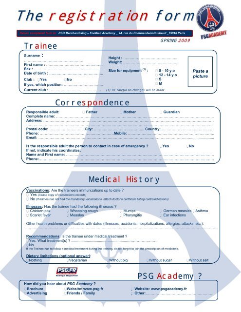 The registration form - PSG