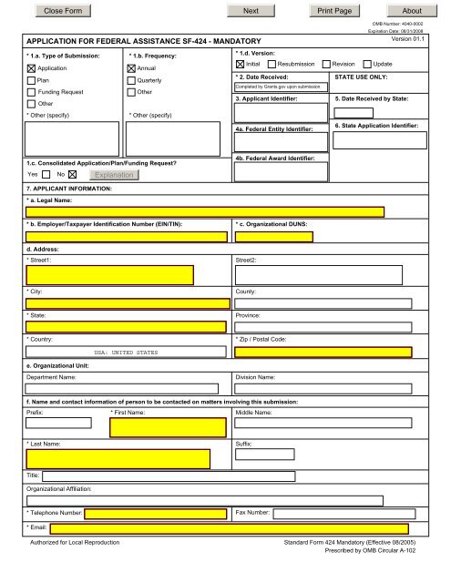 APPLICATION FOR FEDERAL ASSISTANCE SF-424 ... - Grants.gov