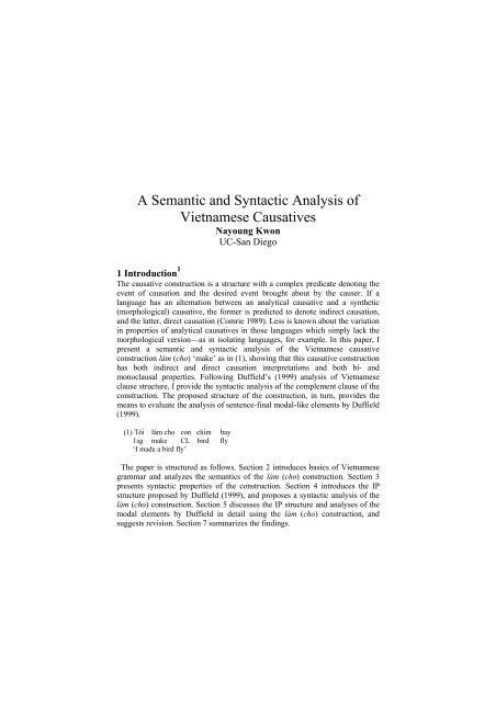 A Semantic And Syntactic Analysis Of Vietnamese Causatives