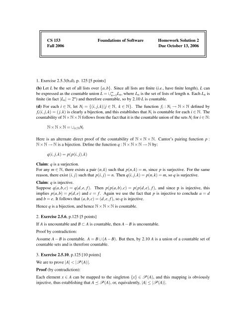 CS 153 Foundations of Software Homework Solution 2 Fall 2006 ...