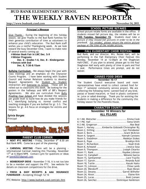 THE WEEKLY RAVEN REPORTER - Bud Rank Elementary School