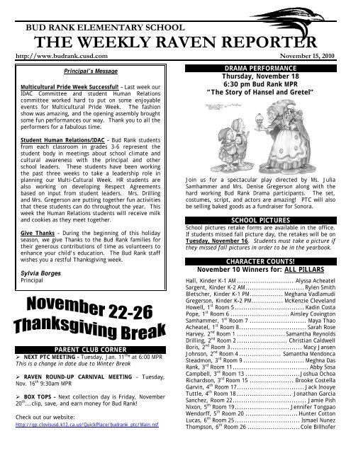 THE WEEKLY RAVEN REPORTER - Bud Rank Elementary School