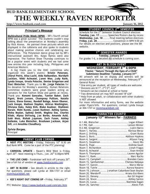 THE WEEKLY RAVEN REPORTER - Bud Rank Elementary School