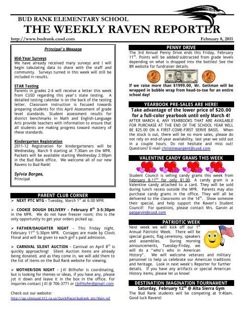 THE WEEKLY RAVEN REPORTER - Bud Rank Elementary School