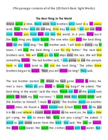 Dolch Sight Words K-3 Cloze Test Write on this sheet. Put one word ...