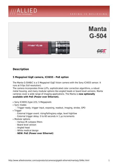 Manta G-504 Datasheet - Covistech.com