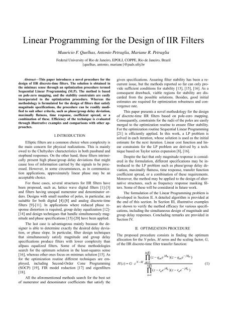 Linear Programming For The Design Of Iir Filters Ieee Xplore