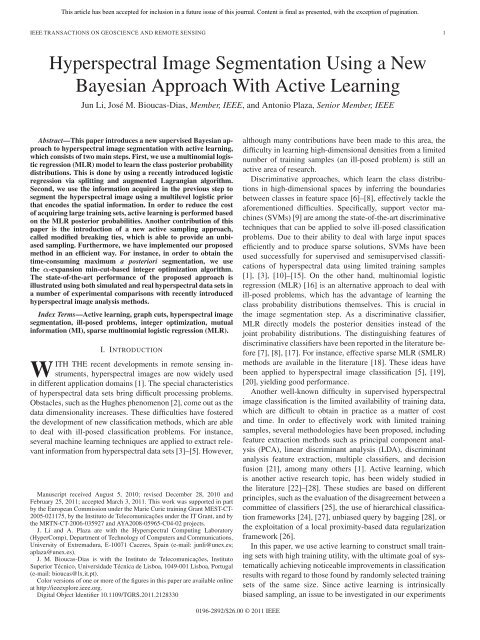 Hyperspectral Image Segmentation Using A New Bayesian Approach