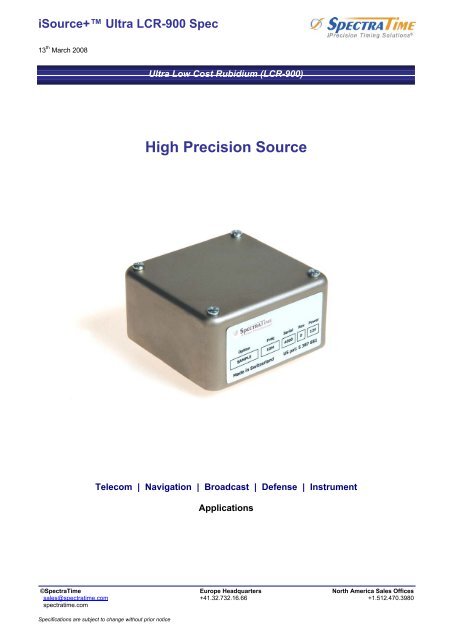 iSource+â ¢ Ultra LCR-900 Spec - Spectratime