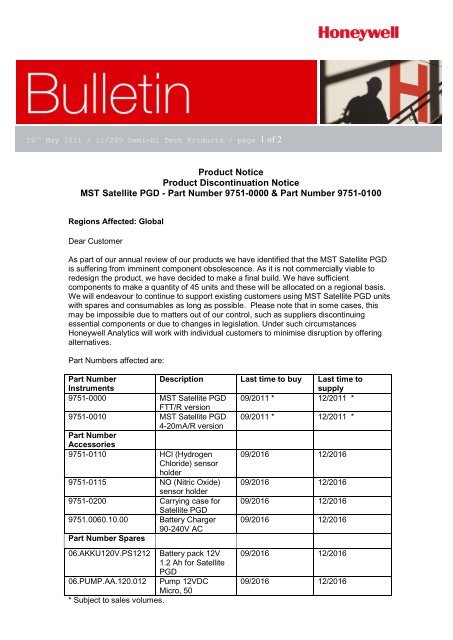 Product Notice Product Discontinuation Notice MST Satellite PGD ...