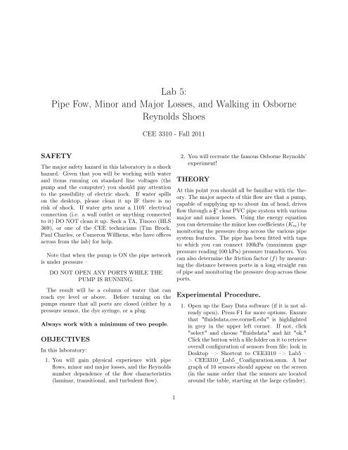 Lab 5: Pipe Fow, Minor and Major Losses, and Walking in Osborne ...