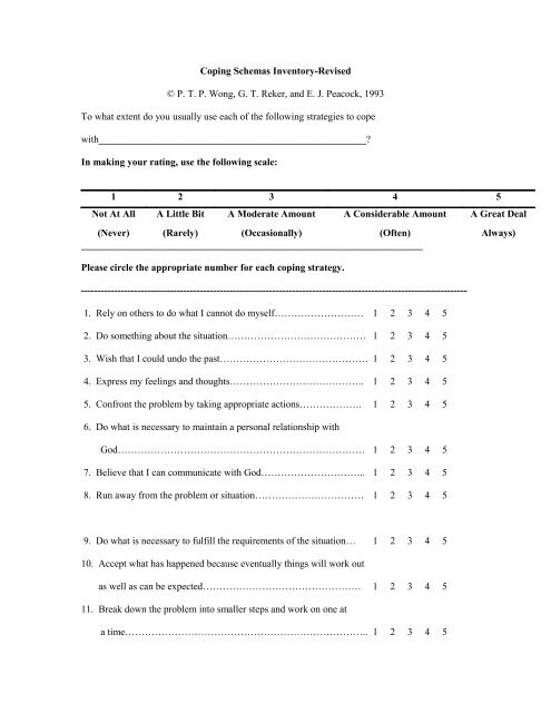 Coping Schemas Inventory-Revised (CSI-R) - DrPaulWong.com