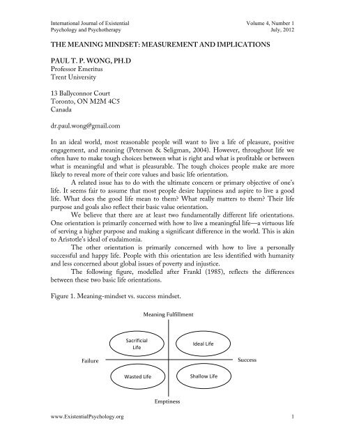 THE MEANING MINDSET: MEASUREMENT ... - DrPaulWong.com