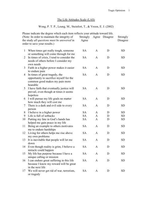 The Life Attitudes Scale (LAS) - DrPaulWong.com