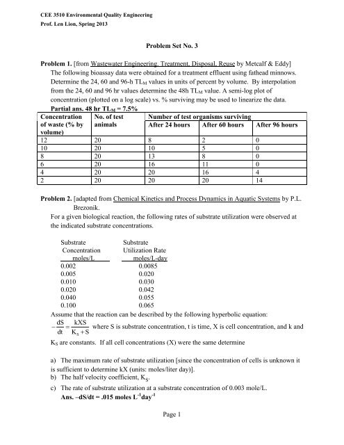 Problem Set. No. 3 - Civil & Environmental Engineering