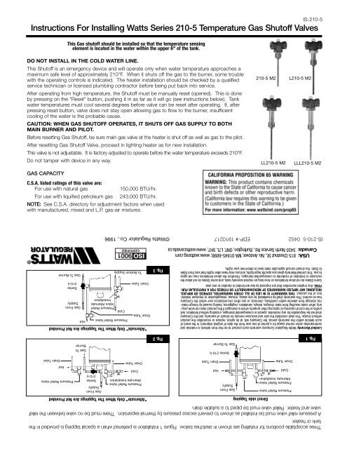 Instructions For Installing Watts Series 210-5 ... - Clean My Water