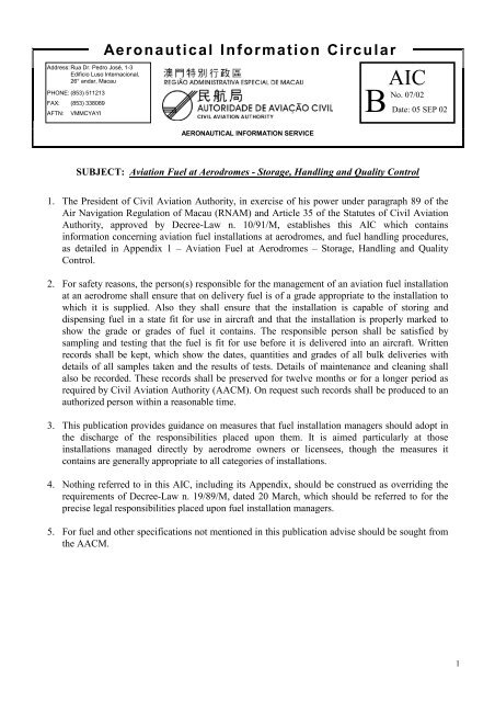 Aviation Fuel at Aerodromes - Storage, Handling and Quality Control