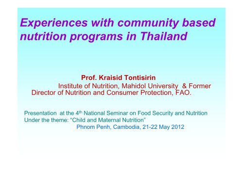 Experiences with community based nutrition programs in Thailand