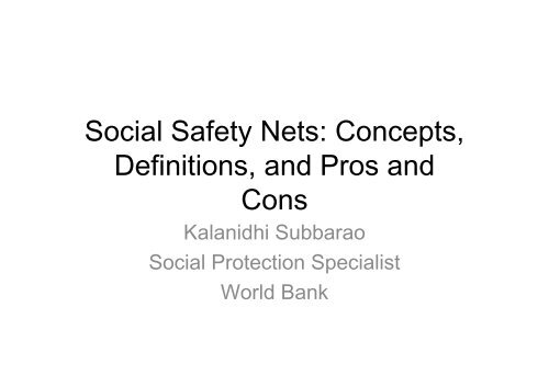 Social Safety Nets: Concepts, Definitions, and Pros and Cons