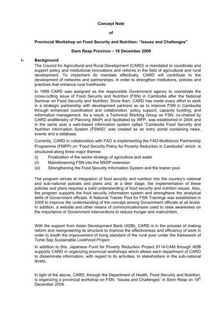 Concept Note of Provincial Workshop on Food Security and Nutrition ...