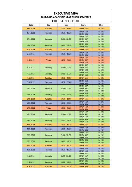 EXECUTIVE MBA COURSE SCHEDULE