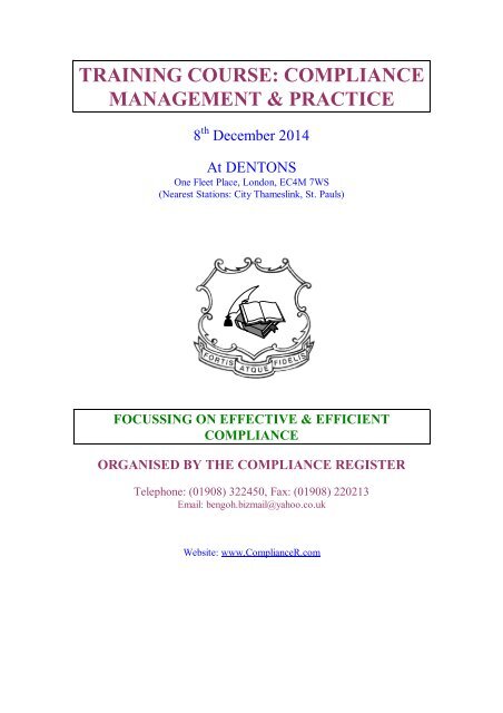 TRAINING COURSE: COMPLIANCE MANAGEMENT & PRACTICE