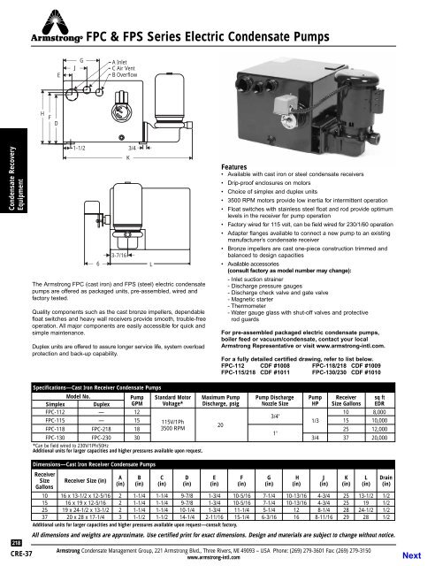 FPC & FPS Series Electric Condensate Pumps - Armstrong ...