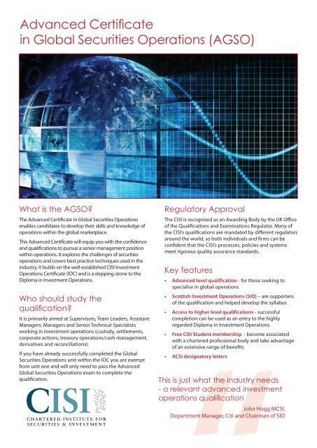Advanced Certificate in Global Securities Operations