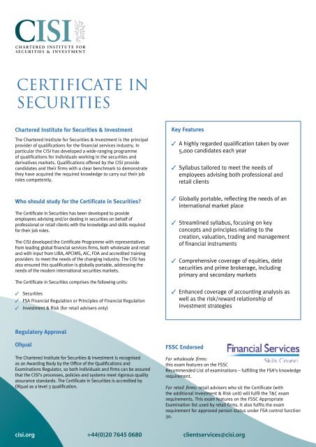 Certificate in securities