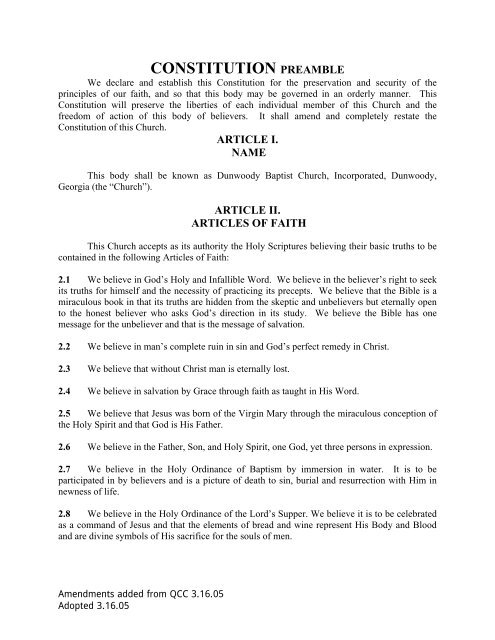 CONSTITUTION PREAMBLE - Dunwoody Baptist Church